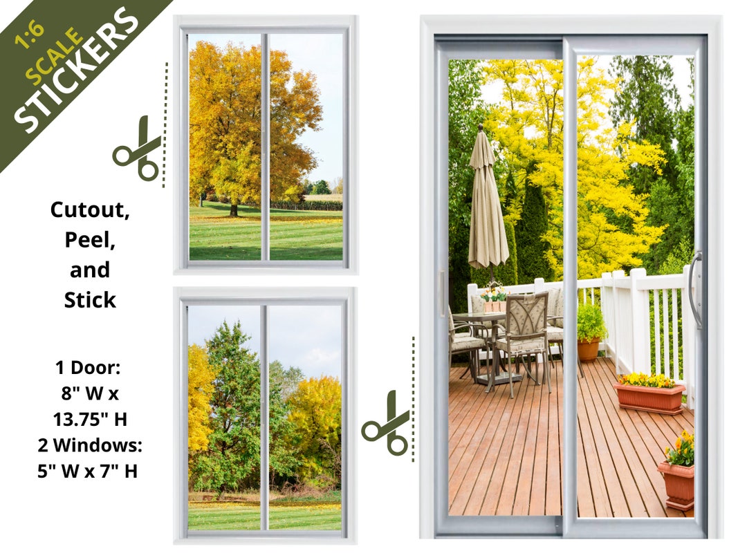 STICKERS 1:6 Sliding Glass Door & Windows With Deck and Fall Trees for ...