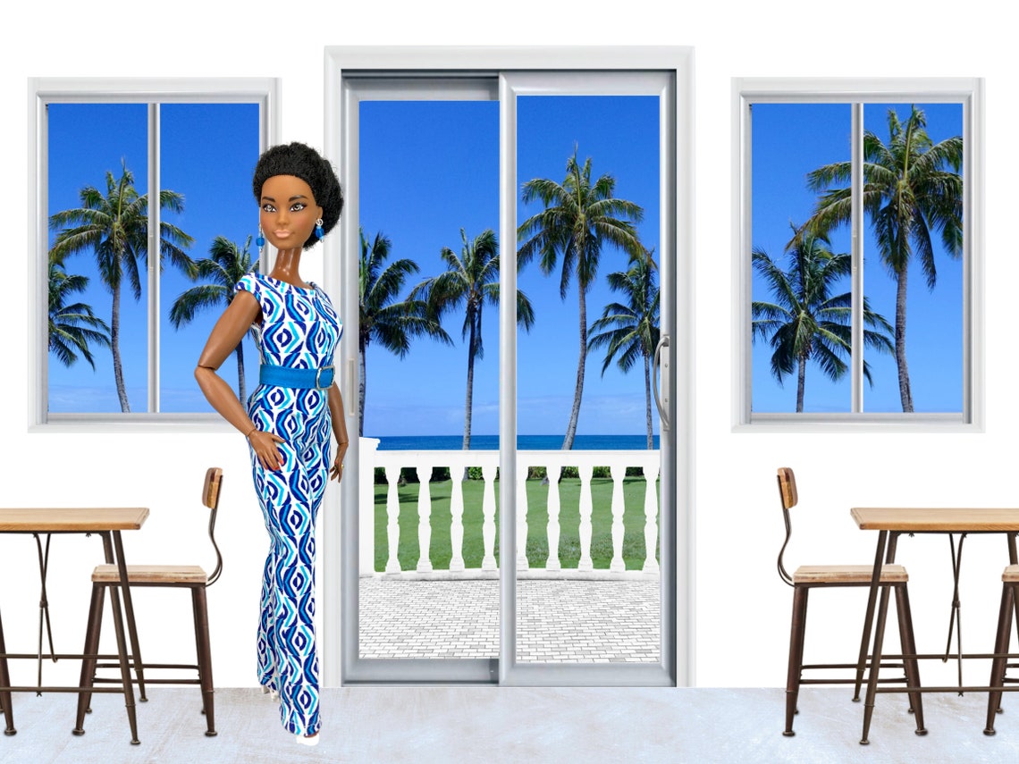 STICKERS 1:6 Sliding Glass Door & Windows With Balcony Palm - Etsy