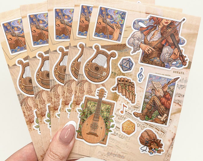 Bard Class Sticker Sheet – Dungeons and Dragons, Vintage Style Stickers ...