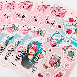 Pink Kawaii Egirl Sticker Sheet Colorful Waterproof Matte Gamer Girl ...