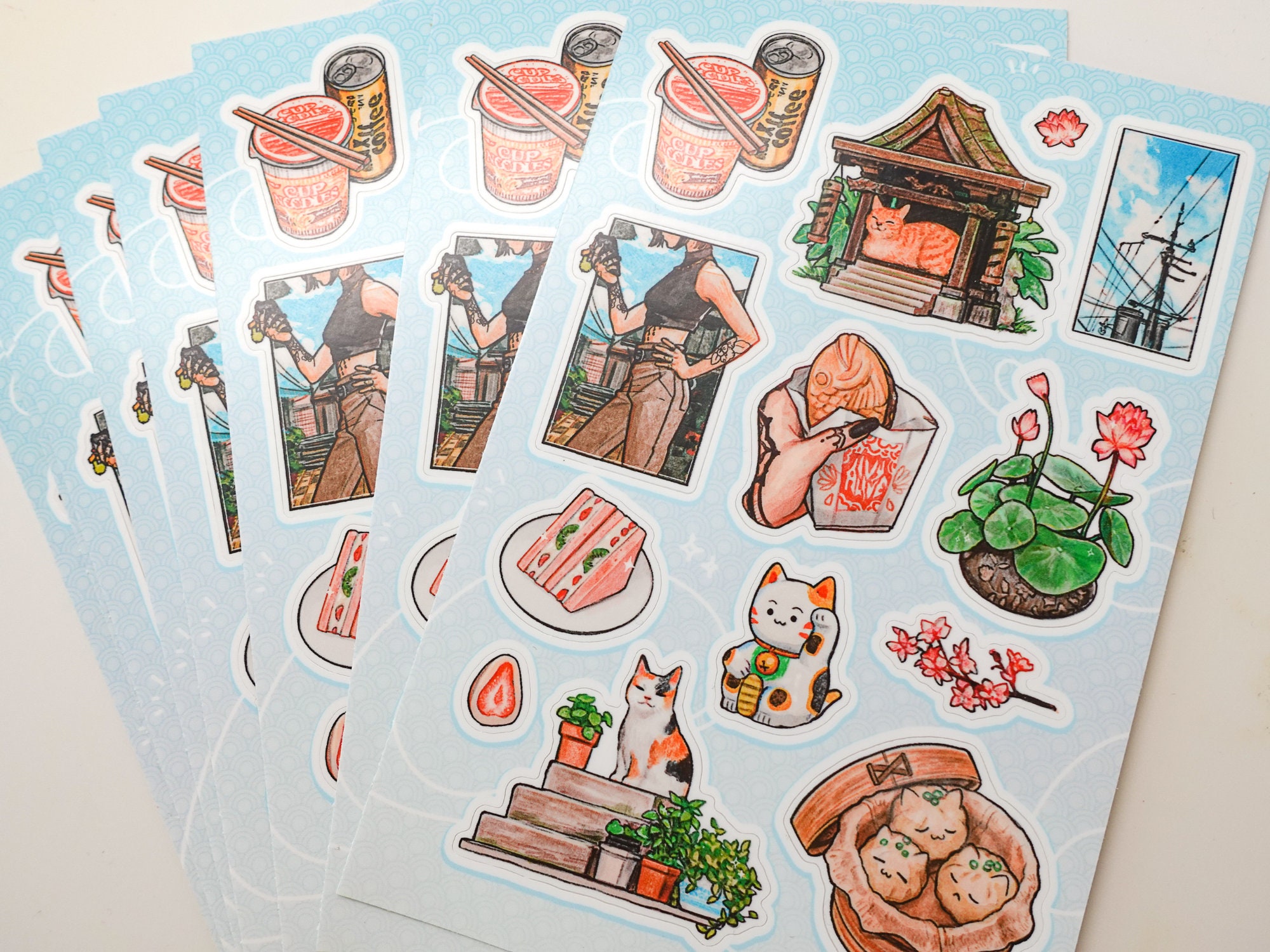 Japan Snacks and Cats Sticker Sheet Colorful Waterproof - Etsy