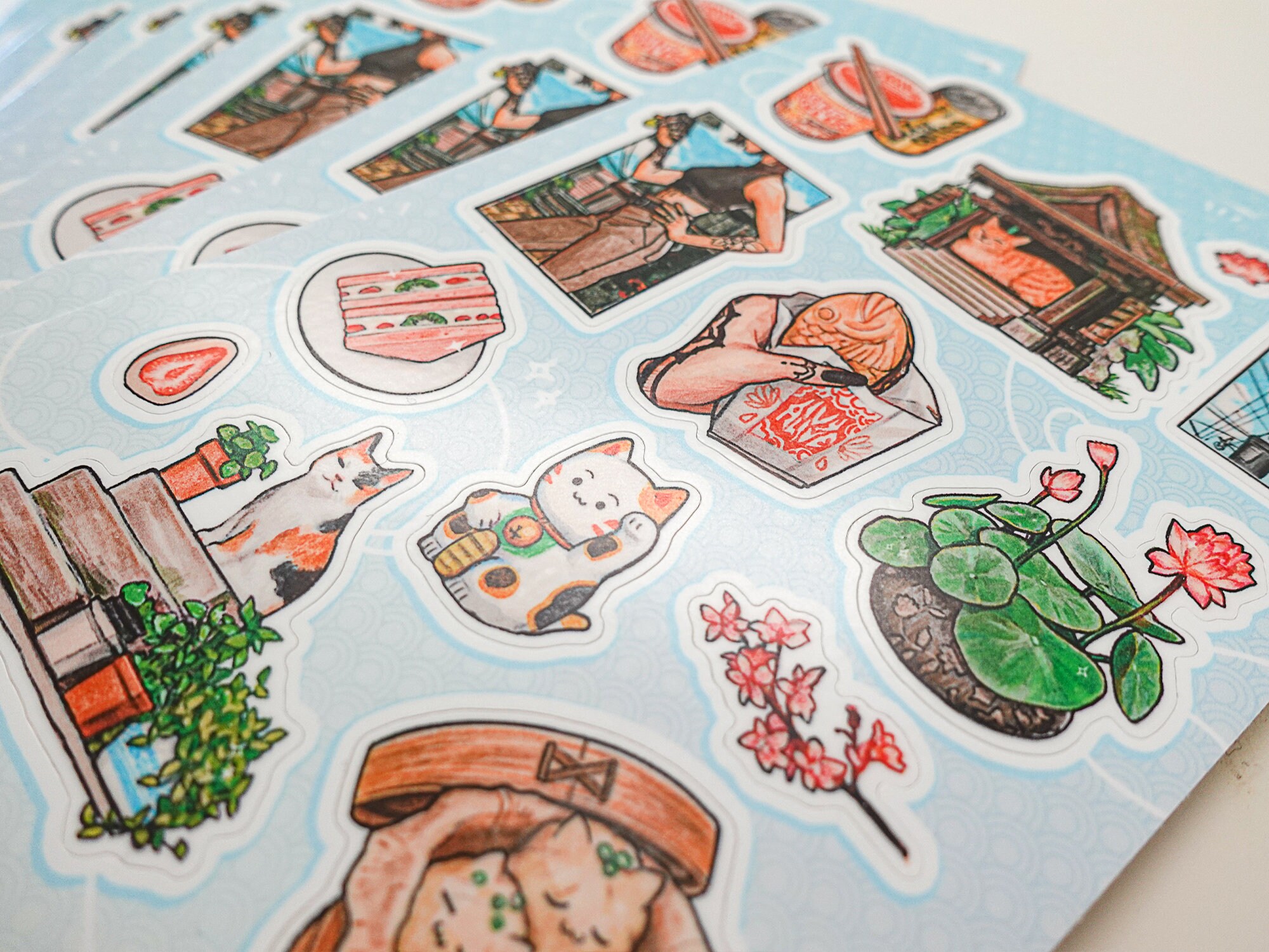 Japan Snacks and Cats Sticker Sheet Colorful Waterproof - Etsy
