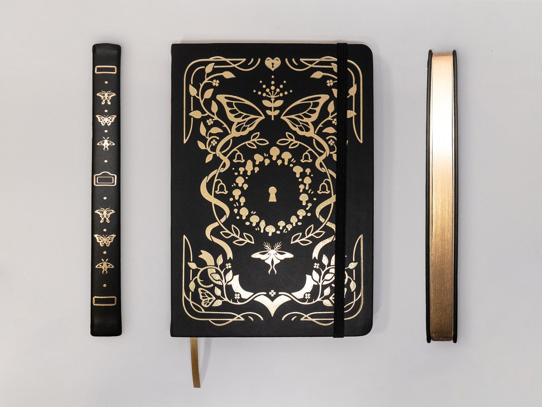 Gold Fairytale Hardcover Journals - BLACK VERSION - A5 Dot Grid 100gsm ...