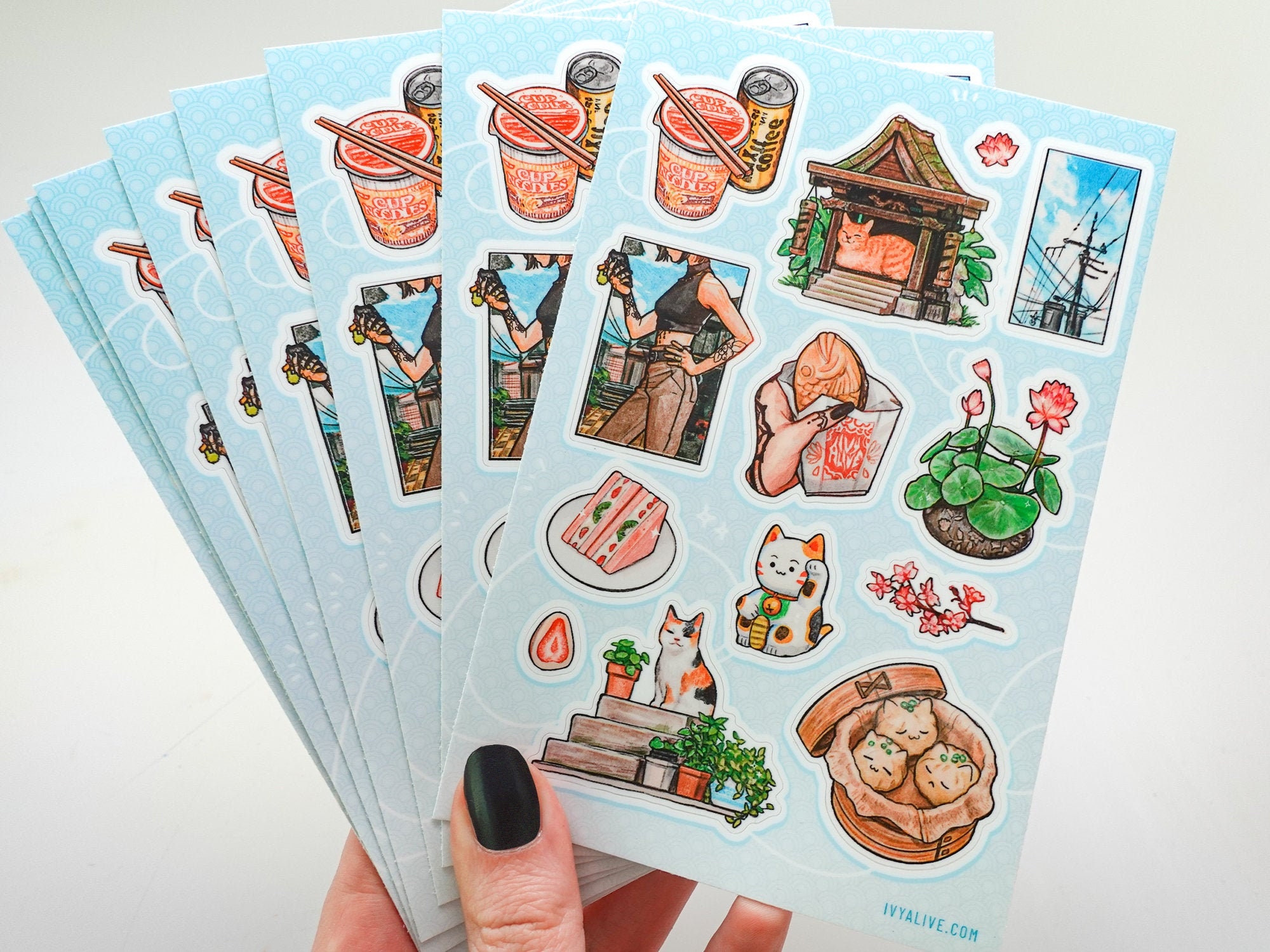 Japan Snacks and Cats Sticker Sheet Colorful Waterproof - Etsy