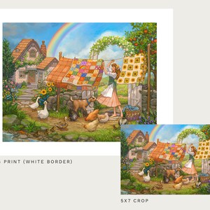 Rainbow Quilt Homestead Cottagecore Art Print, Chickens, Geese, Goat ...