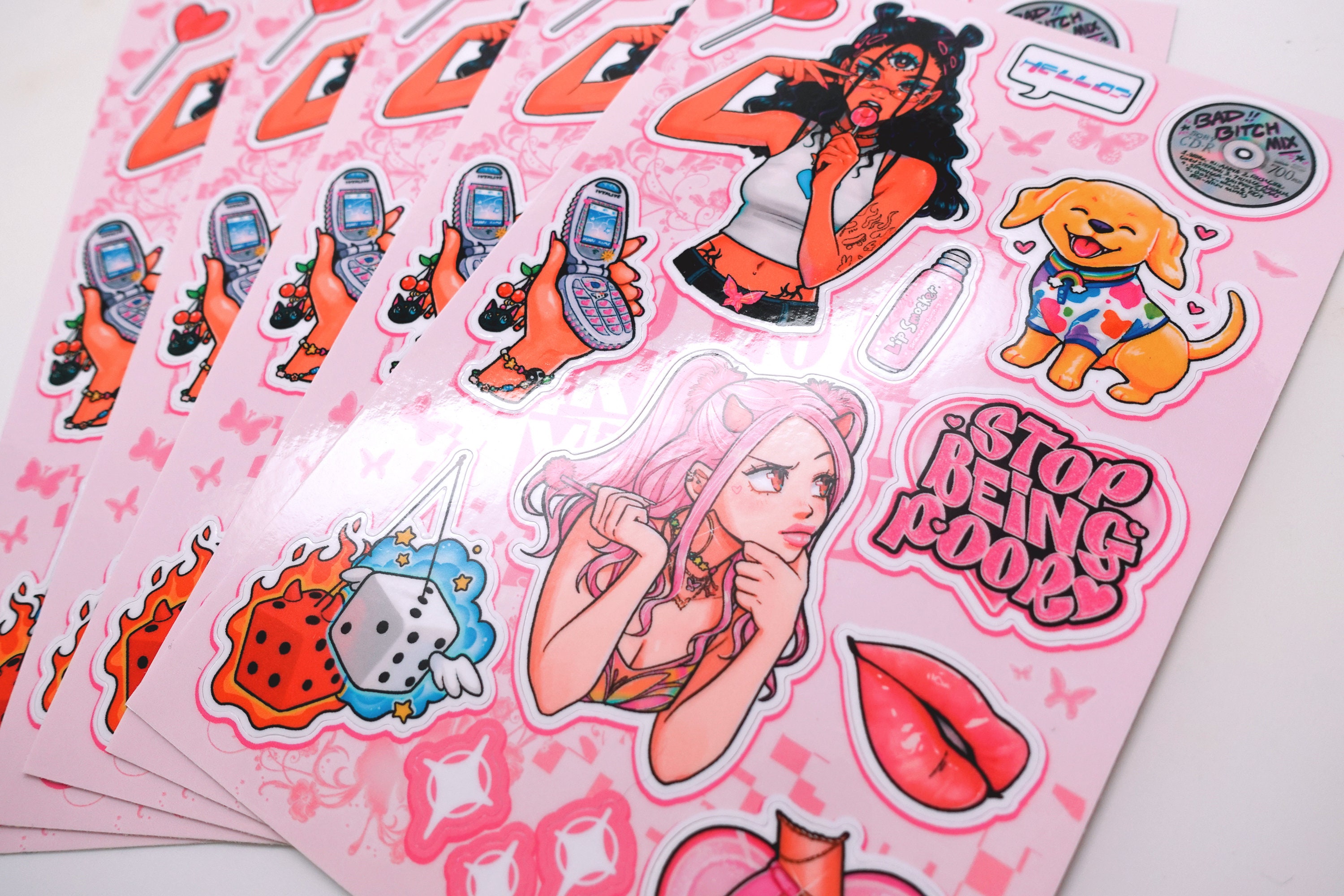 Pink Y2k Nostalgia Sticker Sheet Colorful Waterproof Matte - Etsy