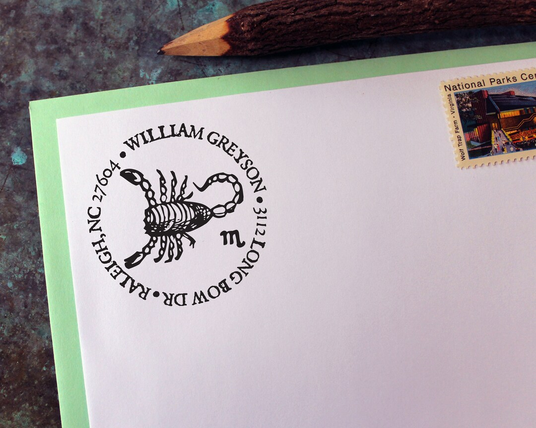 Scorpio Address Stamp, Medieval Woodcut, Zodiac Astrology Sign - Custom ...