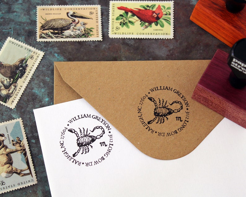 Scorpio Address Stamp Medieval Woodcut Zodiac Astrology Sign - Etsy