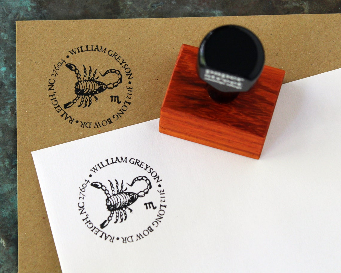 Scorpio Address Stamp, Medieval Woodcut, Zodiac Astrology Sign - Custom ...