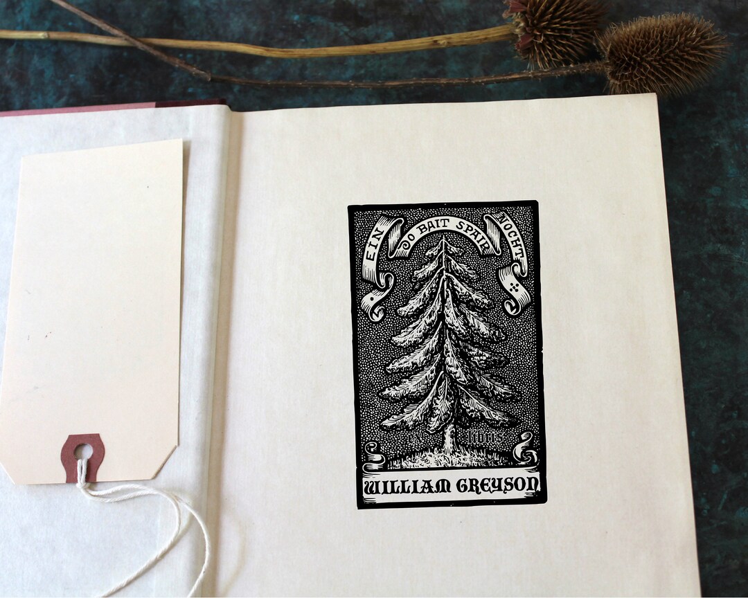 Ex Libris Bookplate Stamp - Evergreen Tree Fir - Perfect Gift for Book ...