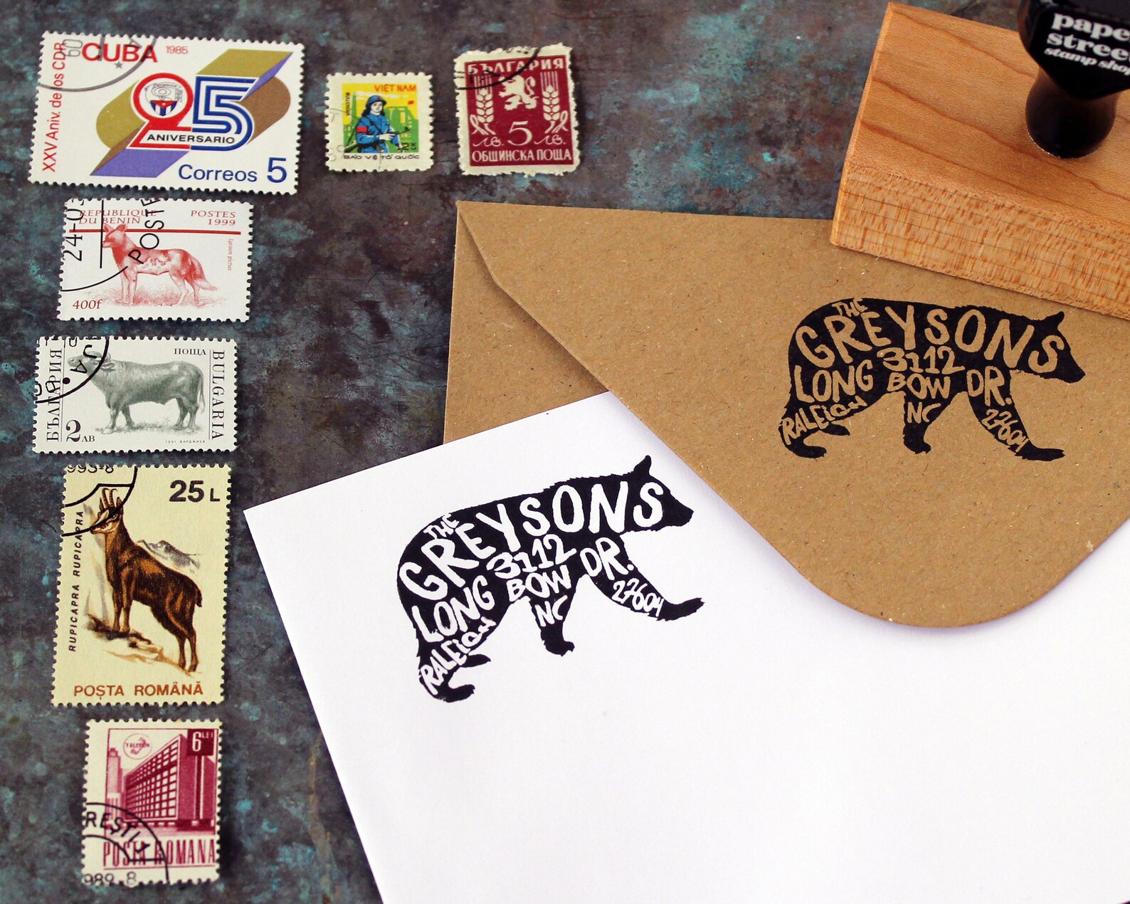 Custom Address Stamp, Black Bear - Personalized Gift - Housewarming ...