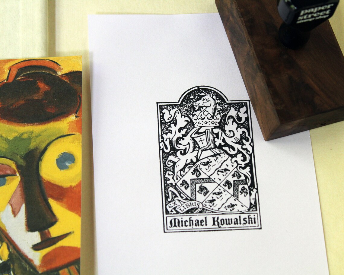 Ex Libris Bookplate Stamp - Medieval Coat of Arms - Gift Book Lover ...