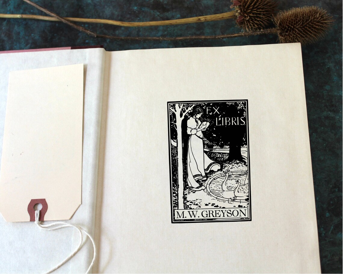 Ex Libris Bookplate Stamp - Victorian Woman Swans - Perfect Book Lover ...