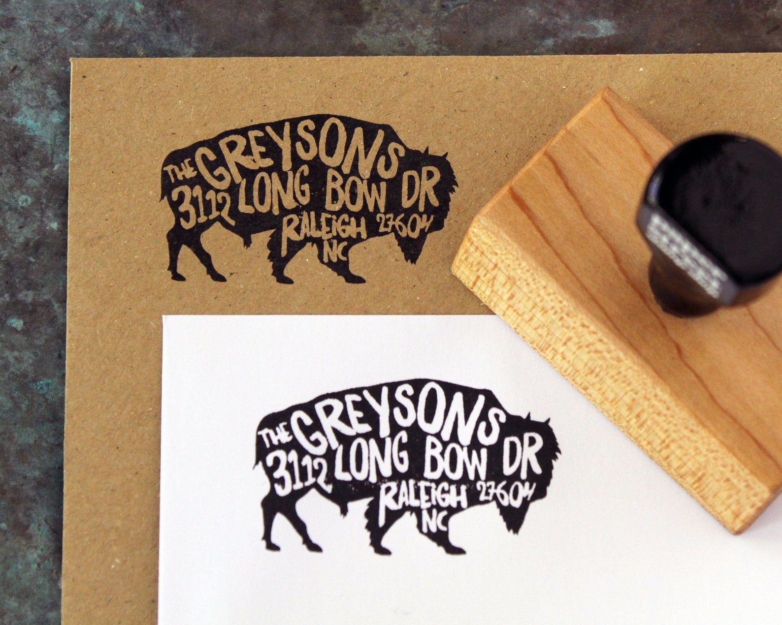 Custom Address Stamp, Buffalo Bison - Personalized Gift - Housewarming ...