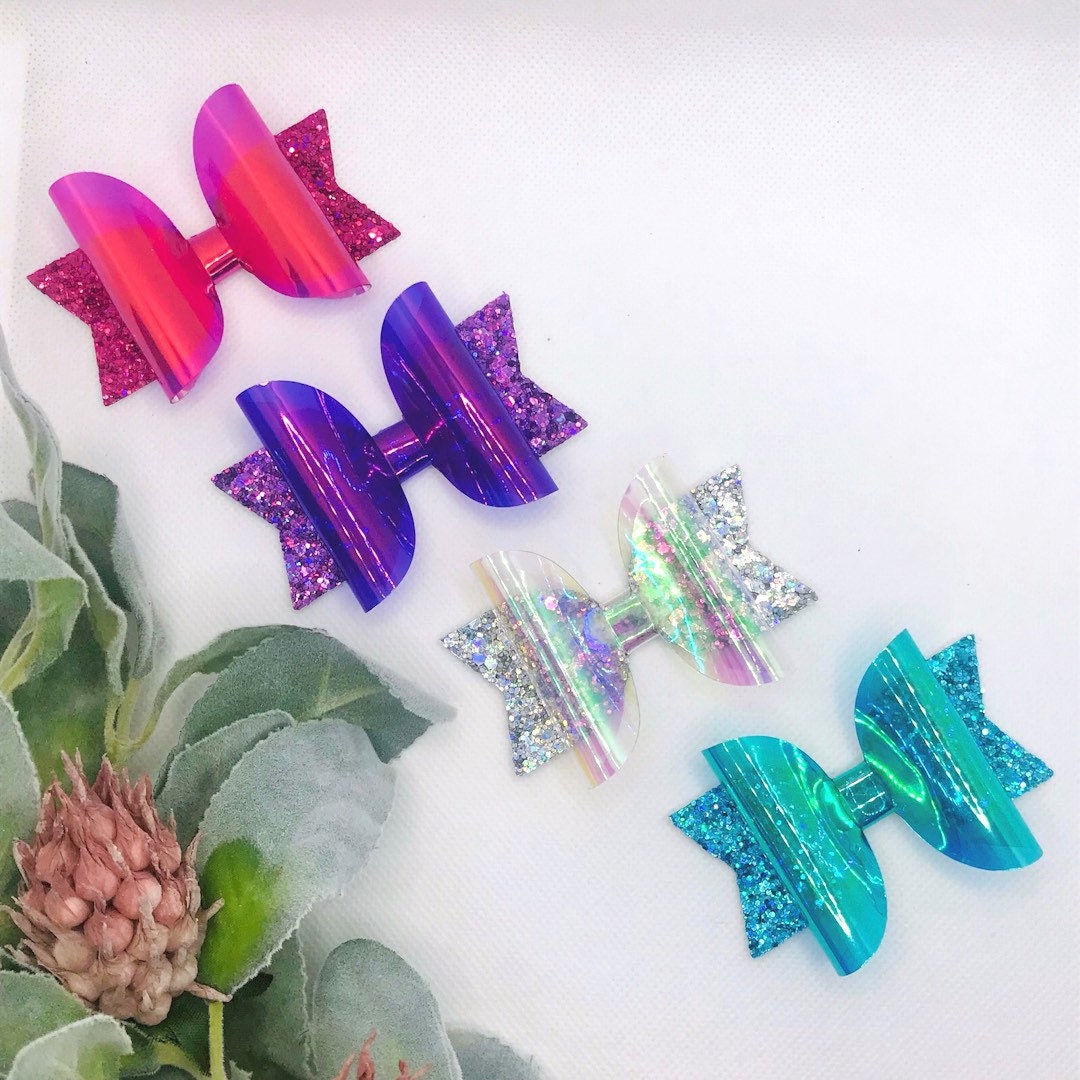 Holographic bows/ jelly bows/ glitter bows/ pink bows/ silver bows ...