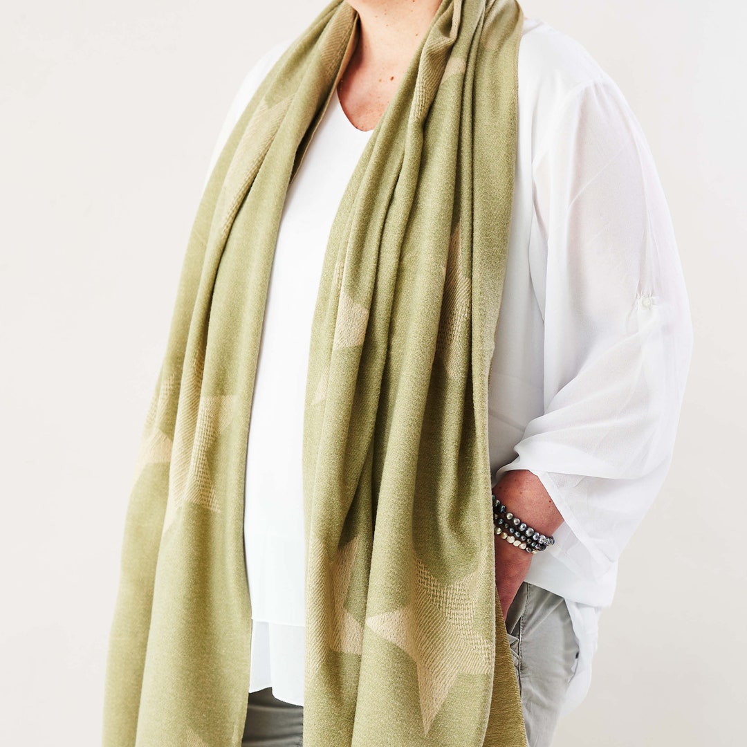 Sage Green Autumn Winter Star Scarf, Women's Scarf, Star Pattern Scarf ...