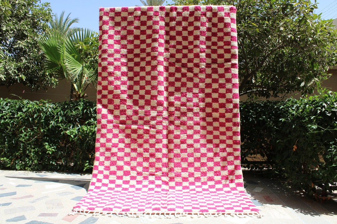 Pink Checkered Rug, Checkered Area Rug, Berber Style Carpet ...