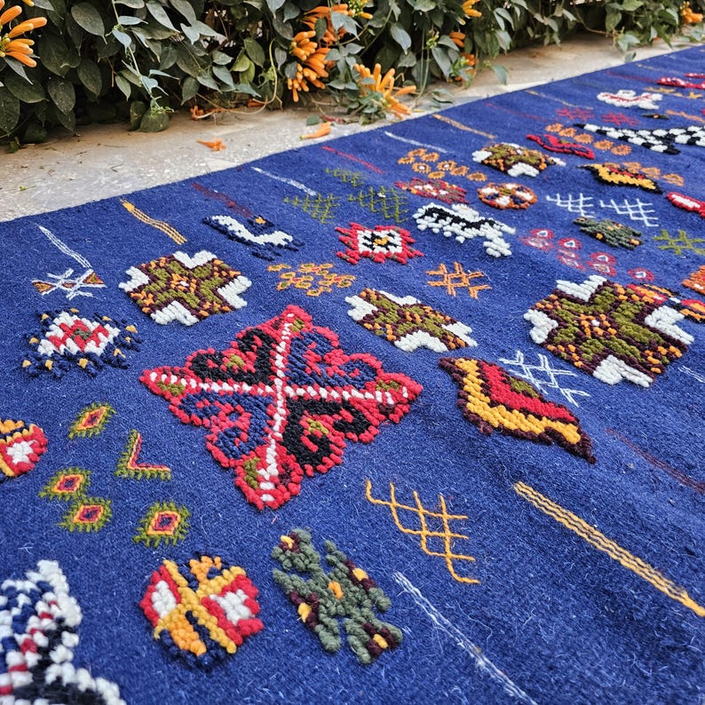 Morrocan Runner Blue, Custom Hallway Rug, Handmade Berber Wool Rug With ...