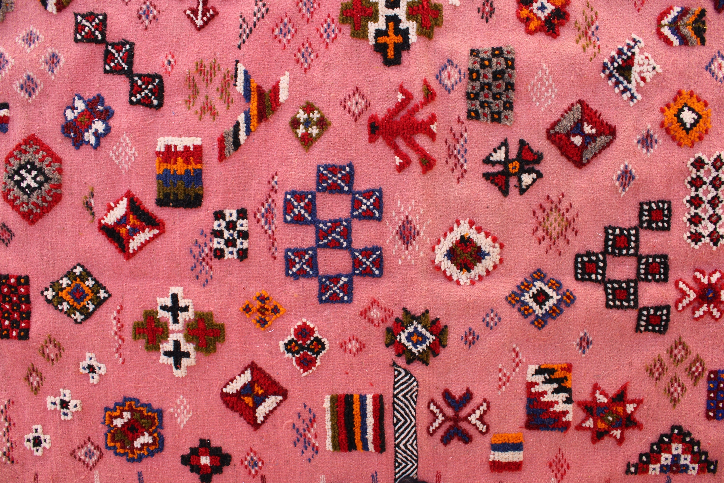 Awal - Dusty Rose Taznakht Rug | Vibrant Amazigh Symbol Wool Carpet ...