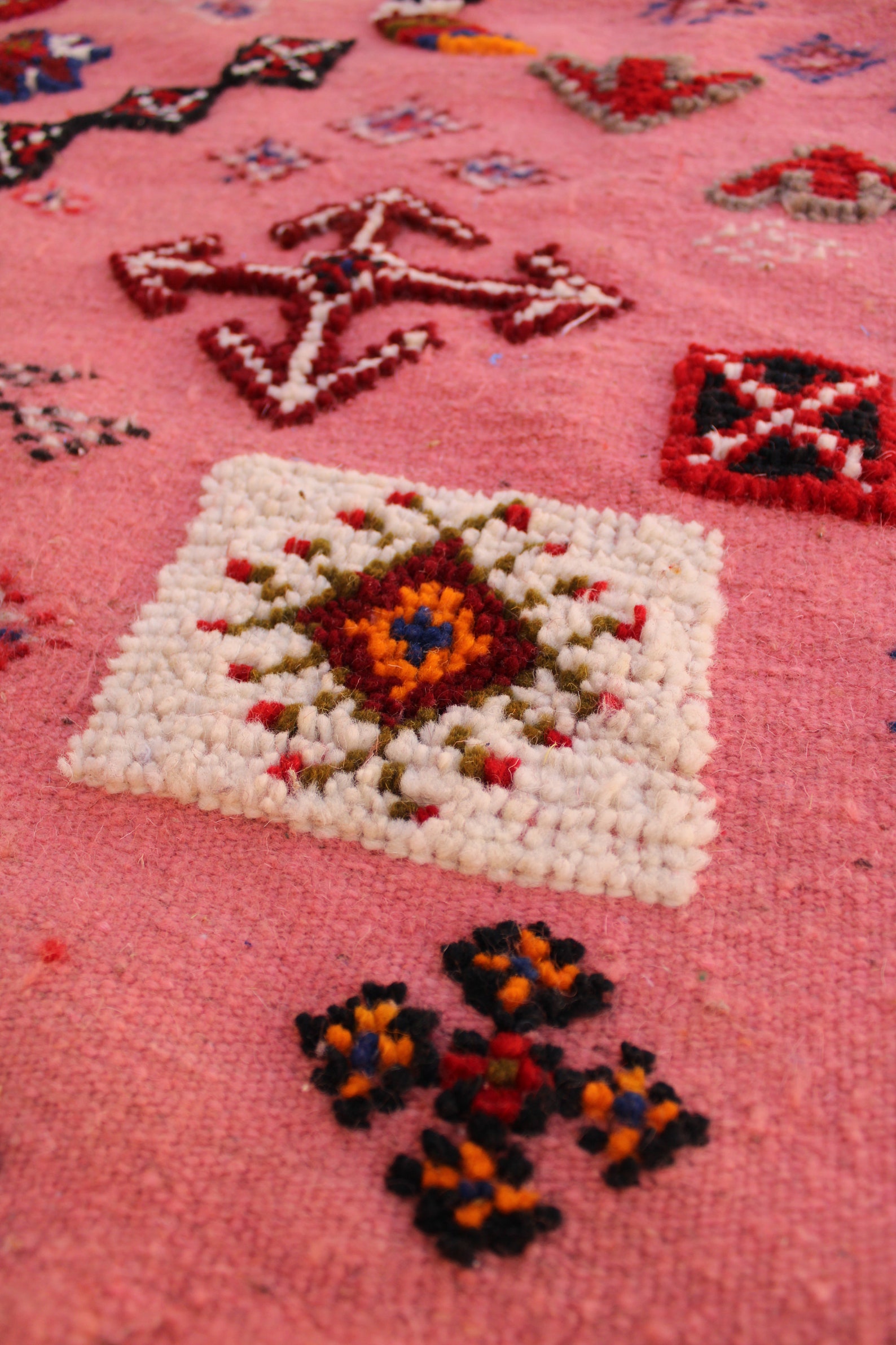 Awal - Dusty Rose Taznakht Rug | Vibrant Amazigh Symbol Wool Carpet ...