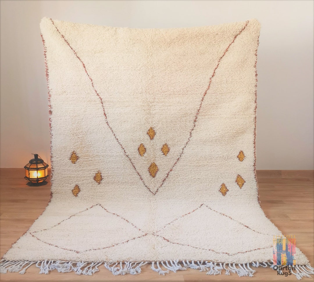 Cream Moroccan Rug, Gold Beni Ourain Rug, Morrocan Rugs for Living Room ...