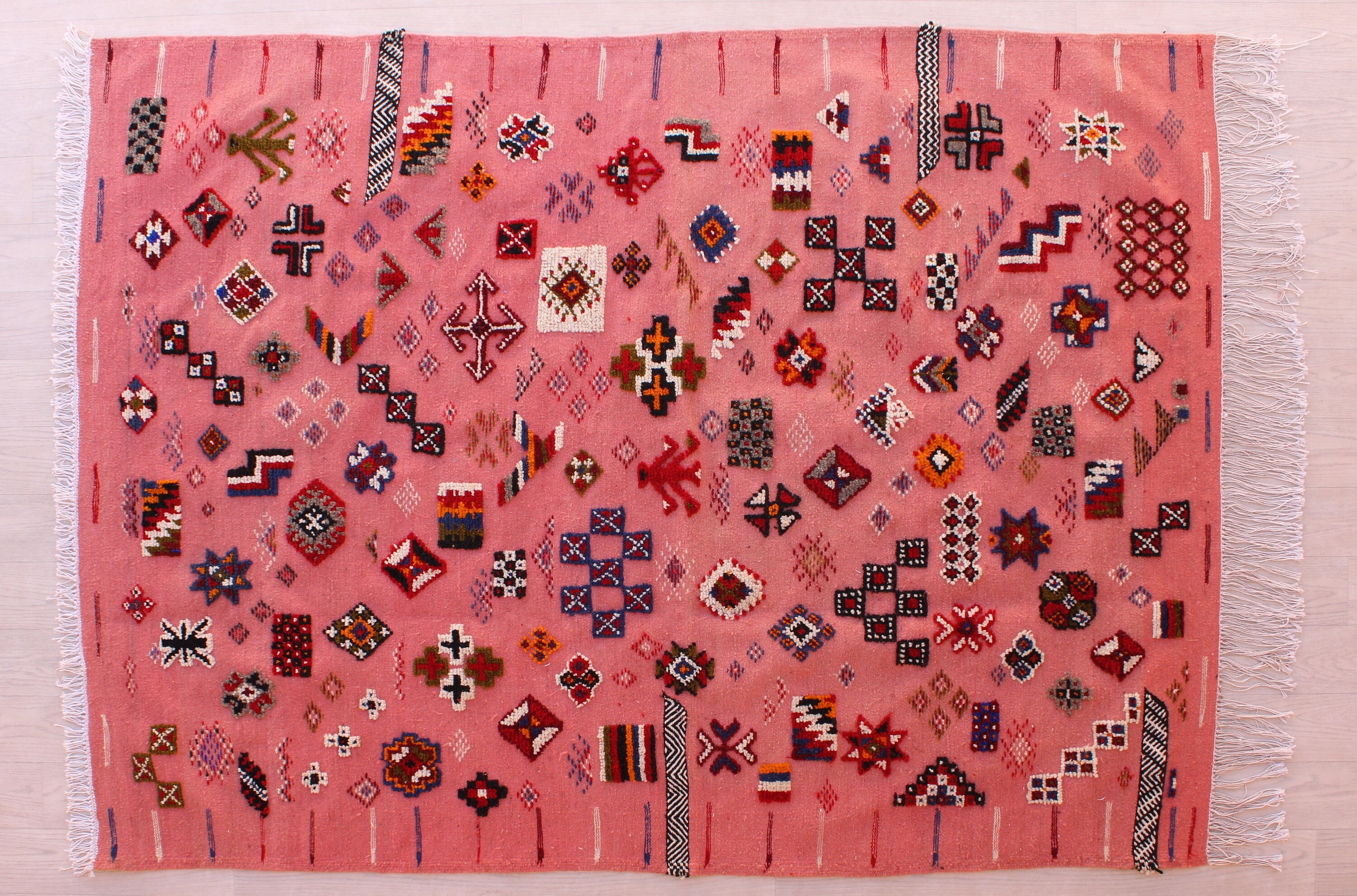 Awal - Dusty Rose Taznakht Rug | Vibrant Amazigh Symbol Wool Carpet ...