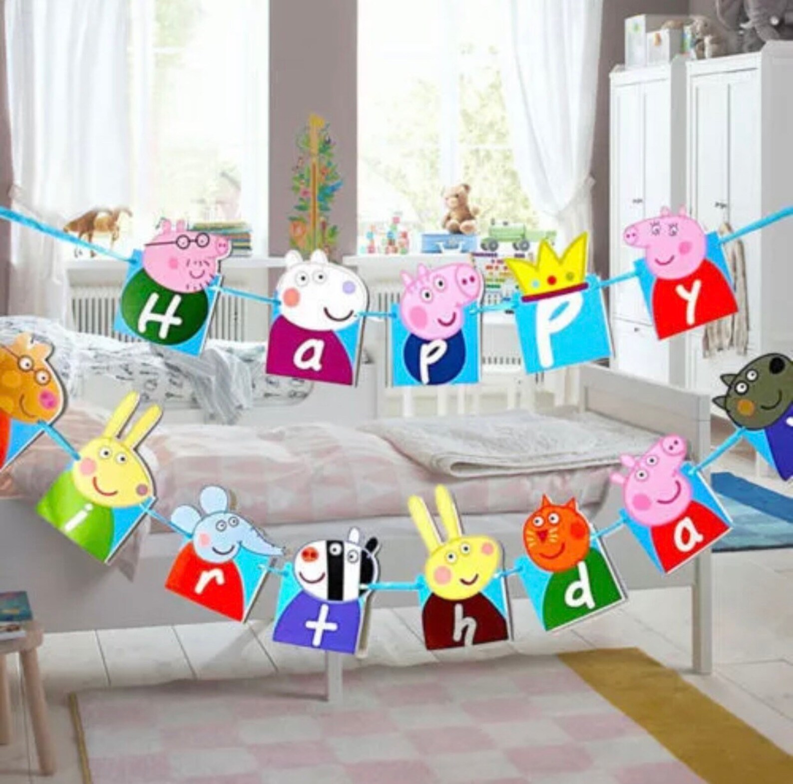 Celebration Peppa Pig Happy Birthday Banting Flag Kids Party | Etsy