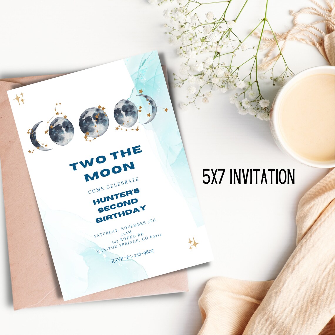 Editable 5x7 Moon Birthday Invitation Two the Moon Download Printable ...