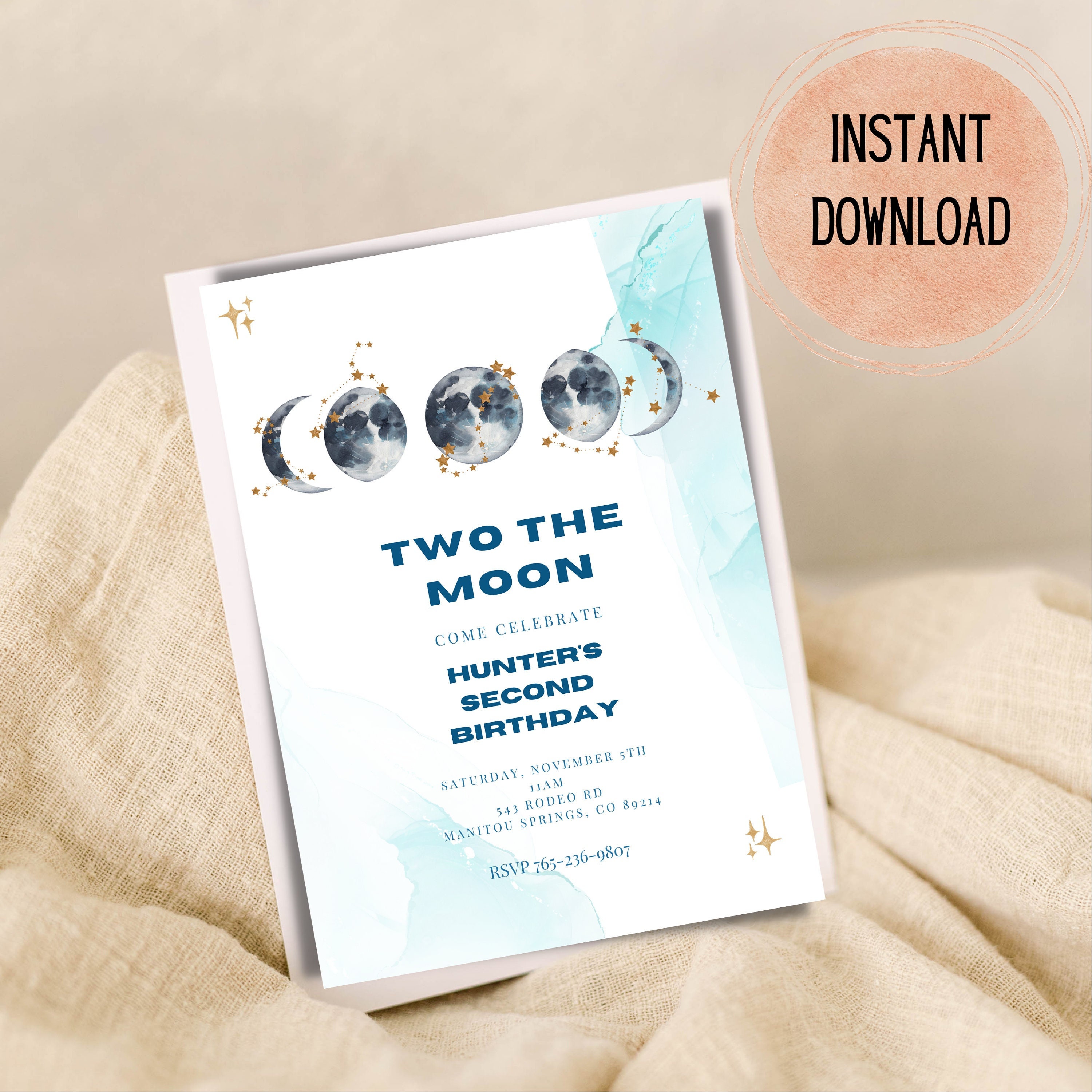 Editable 5x7 Moon Birthday Invitation Two the Moon Download Printable ...