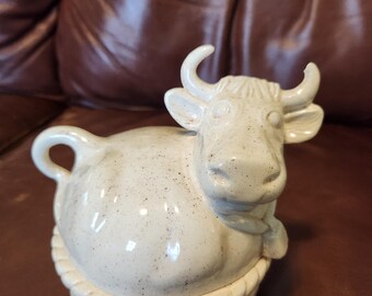 Vintage Pink Glass 2 Piece Cow on Hay Basket Nest Lidded Candy Dish ...