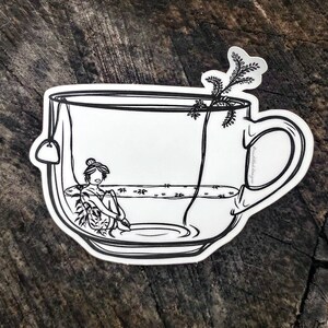 Girl in Glass Tea Cup Sticker- Waterproof Laptop & Water Bottle Sticker ...