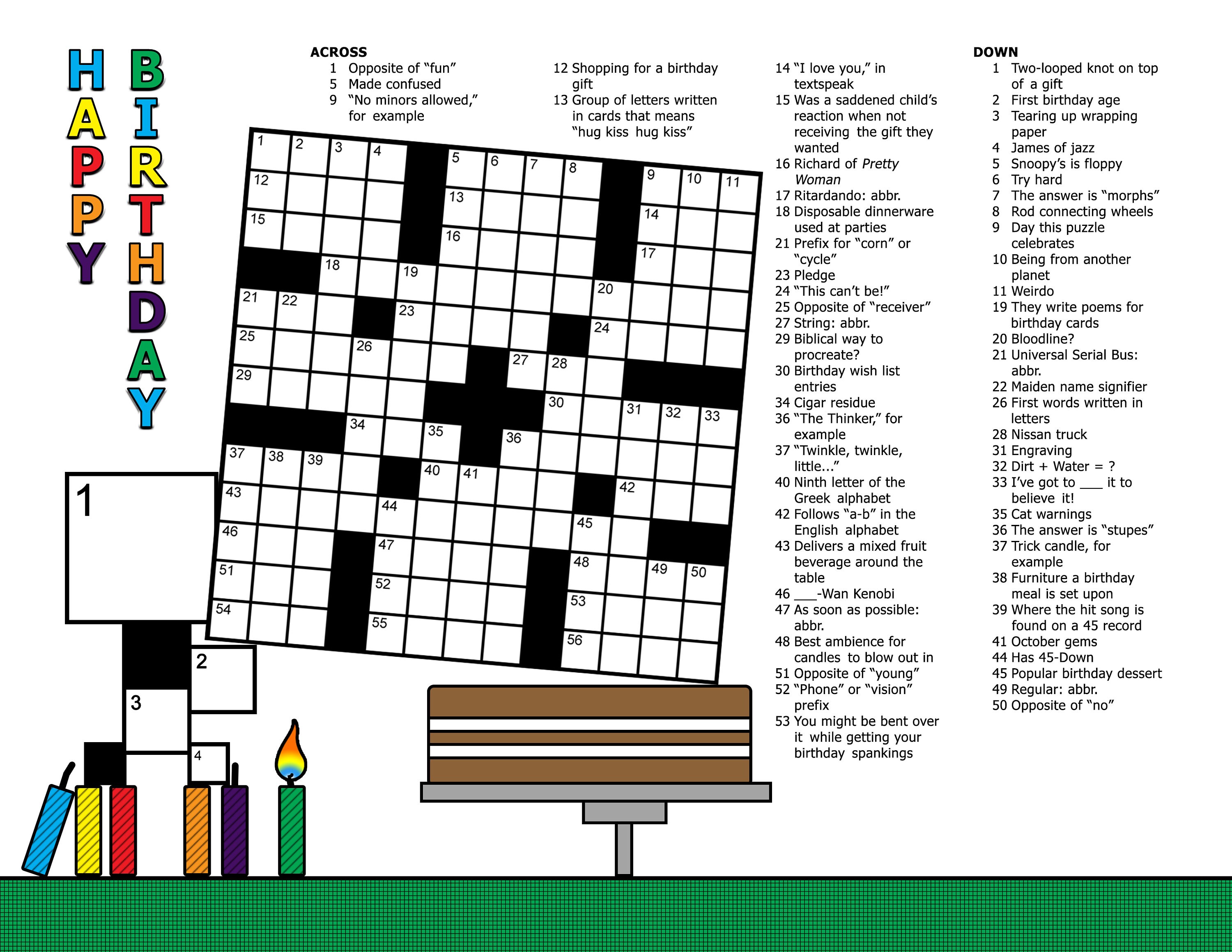 Birthday Crossword Puzzle (59 Clues; Color)—digital DOWNLOAD - Etsy