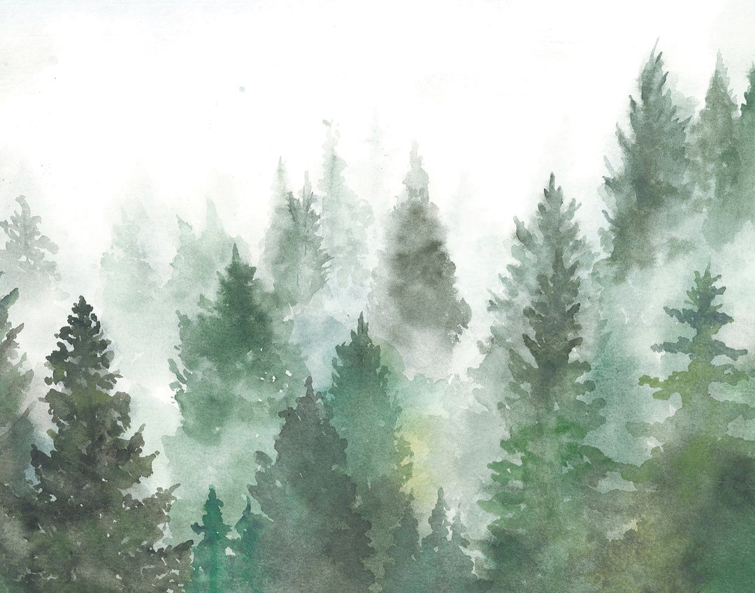 Orcas Island Misty Trees Watercolor Painting 300 Dpi Jpeg - Etsy