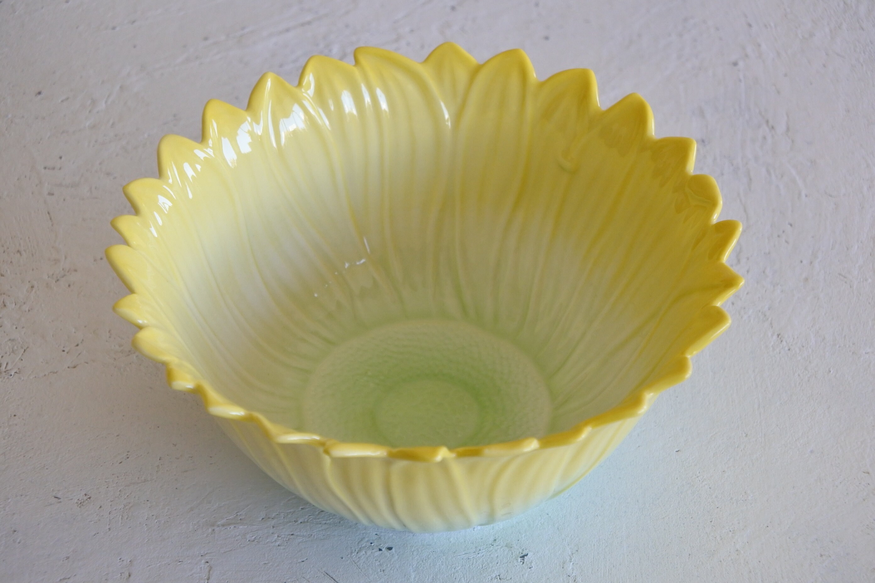 Barbotine French Vintage Gerbera Flower Bowl Yellow Ceramics Genevieve ...