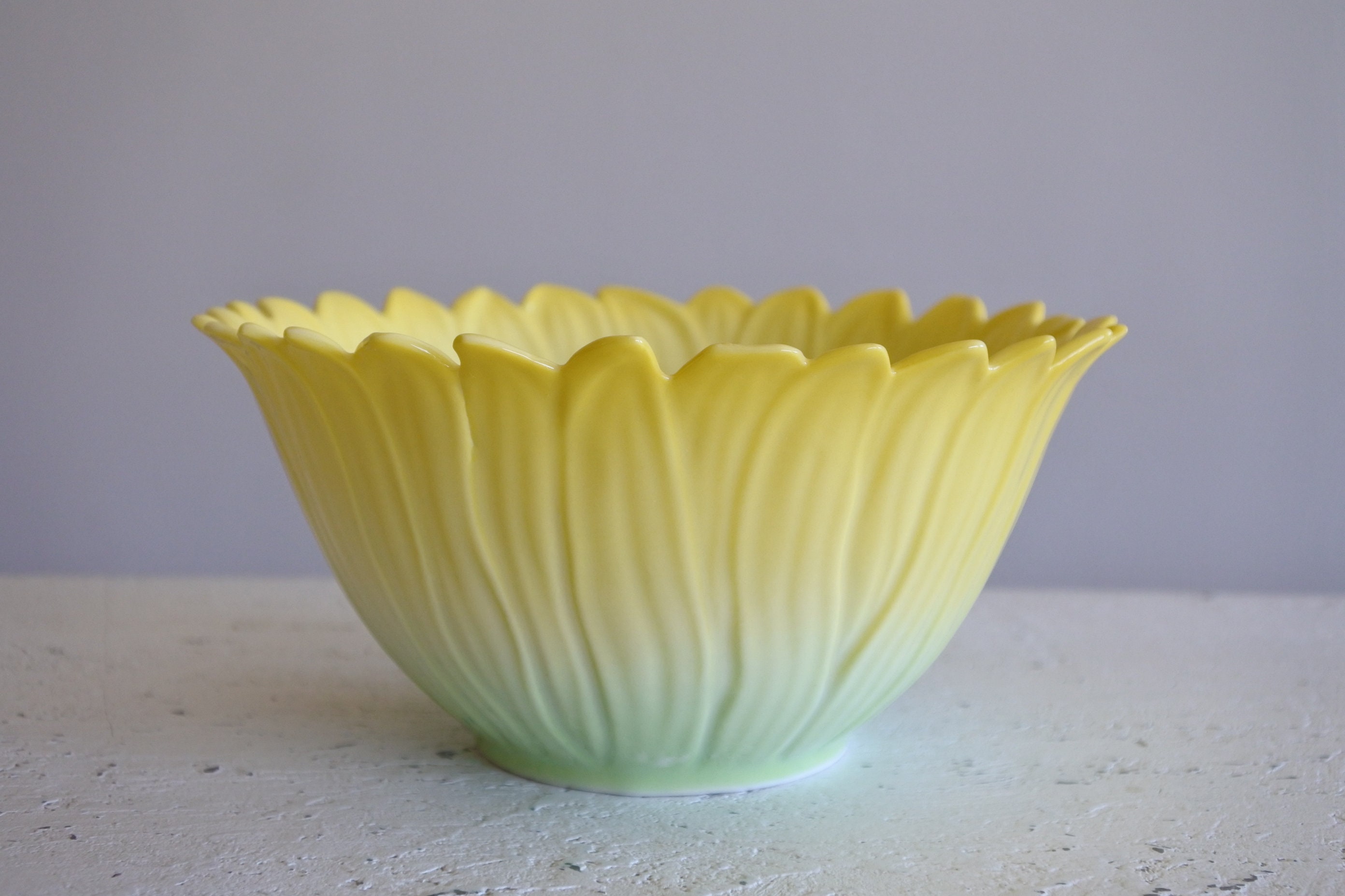 Barbotine French Vintage Gerbera Flower Bowl Yellow Ceramics Genevieve ...
