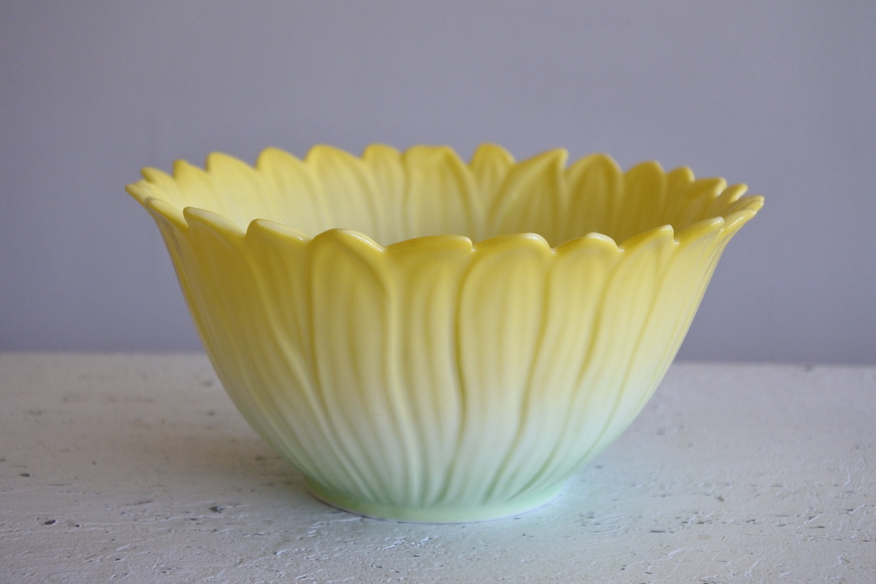 Barbotine French Vintage Gerbera Flower Bowl Yellow Ceramics Genevieve ...