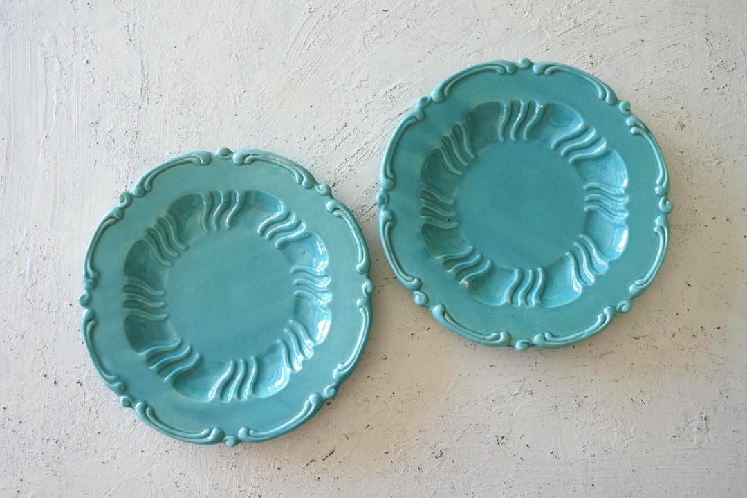 French Vintage Turquoise Plates - Provence Pottery Set of 2 - Etsy