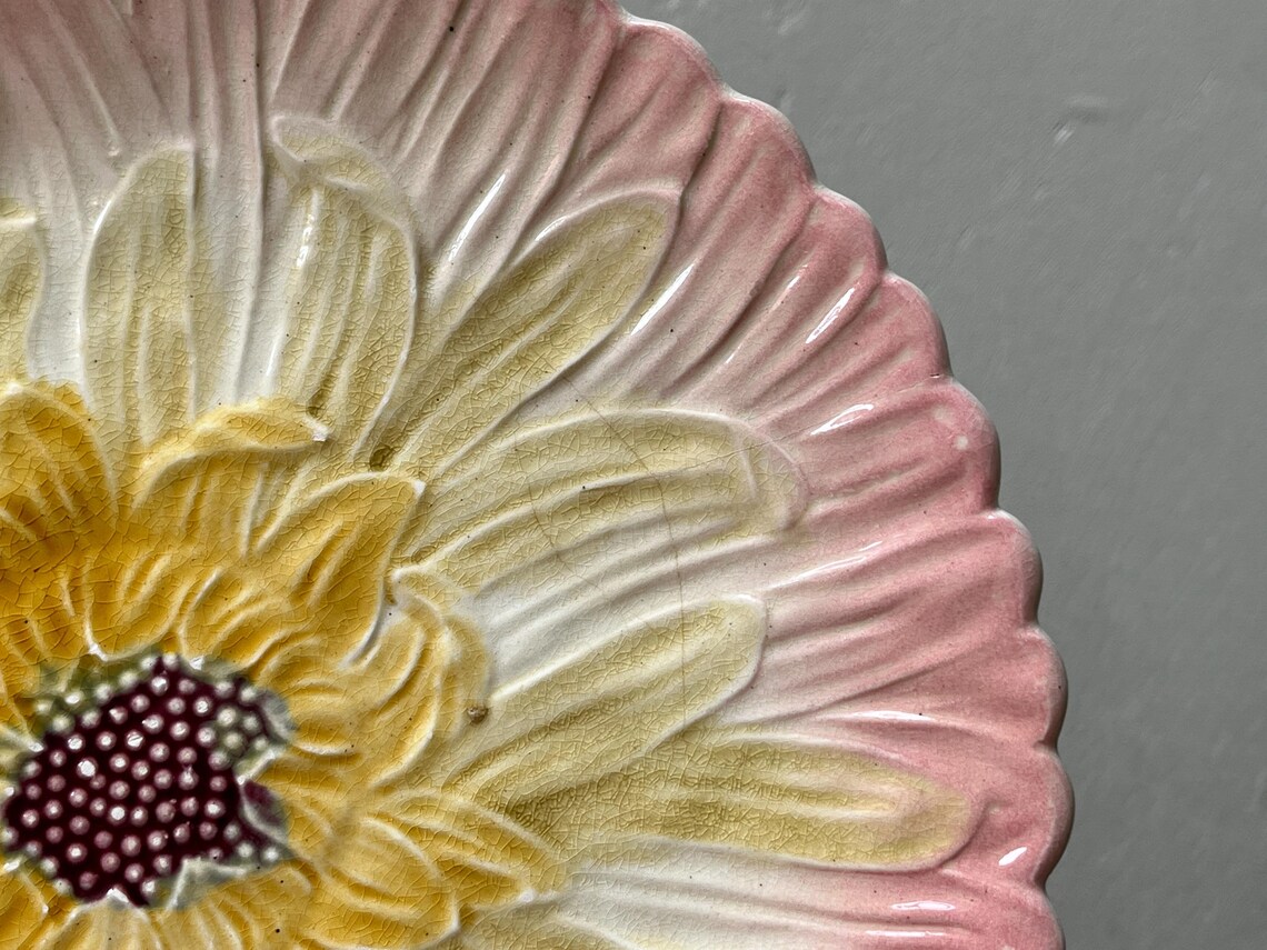 France Antique French Vintage Barbotine Lovely Pink Flower Plate 22.5cm ...