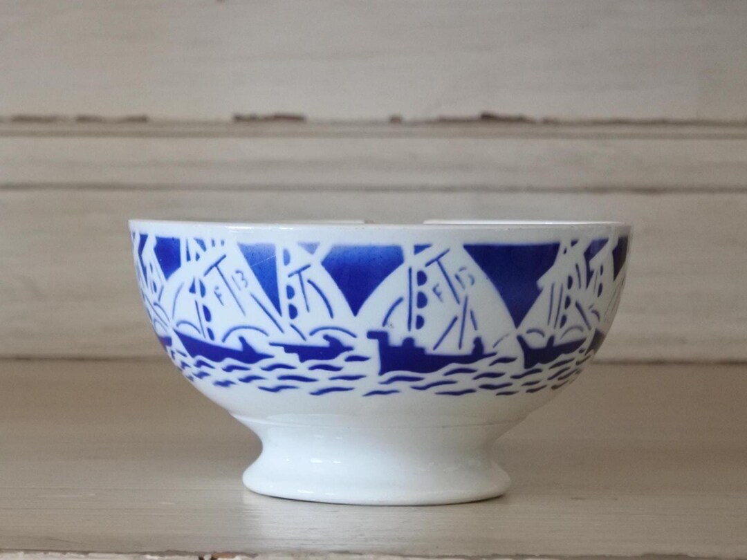 France Antique Cafe Au Lait Bowl Badonviller Yacht Bleu French Vintage ...