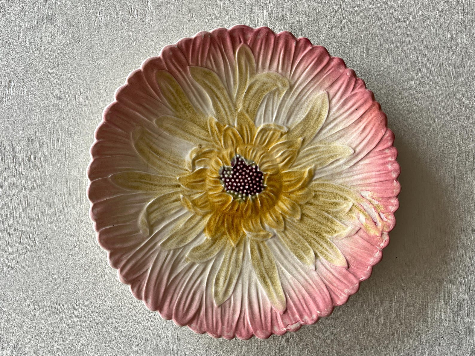 France Antique French Vintage Barbotine Lovely Pink Flower Plate 22.5cm ...