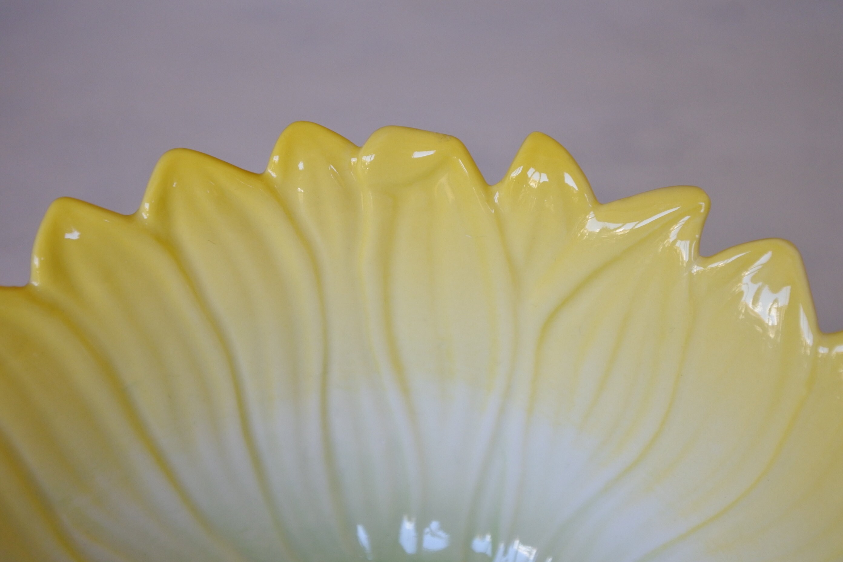 Barbotine French Vintage Gerbera Flower Bowl Yellow Ceramics Genevieve ...