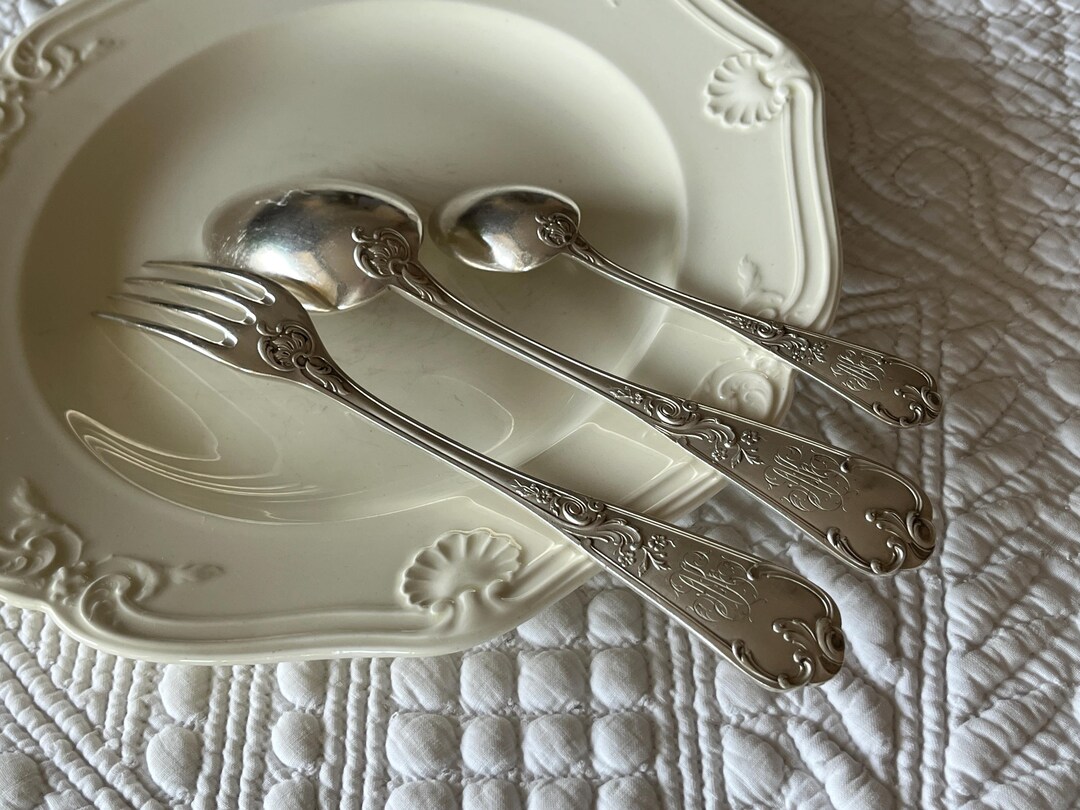 Antique French Silver Plated Cutlery Set, Rococo Monogram - Etsy