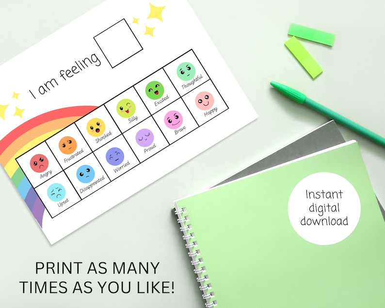 Feelings Tracker | Colourful Printable Poster With Emoji Emotions for ...