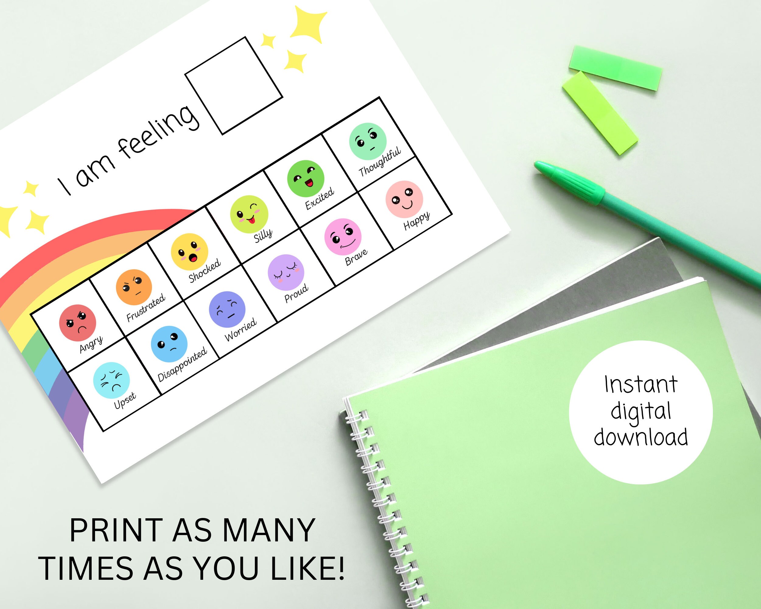 Feelings Tracker | Colourful Printable Poster With Emoji Emotions for ...