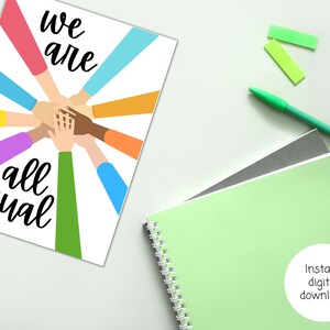 We Are All Equal Poster: Colourful Inclusive Classroom Poster (instant ...