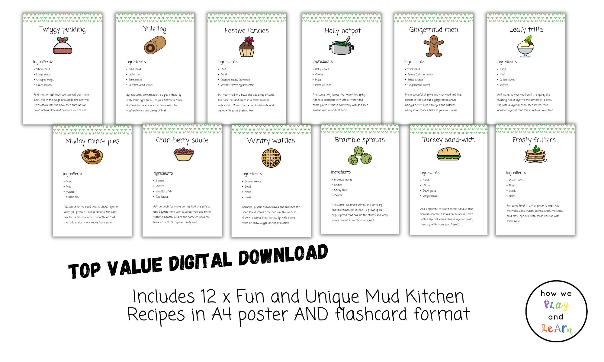 Christmas Mud Kitchen Recipes | 12 X Downloadable Recipes in A4 and ...