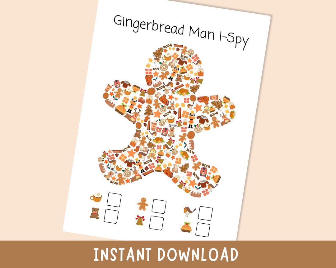 Gingerbread Man I-spy Printable | Xmas Eve Box Printable Worksheet for ...