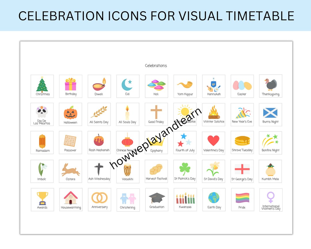 Celebration Icons for Childrens Weekly Planner | Visual Timetable for ...