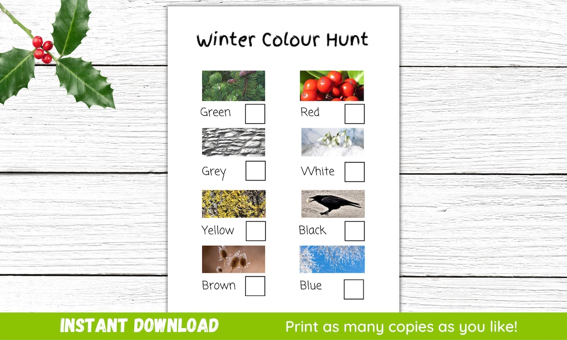 Winter Colour Nature Hunt | Printable Outdoor Scavenger Hunt With Real ...