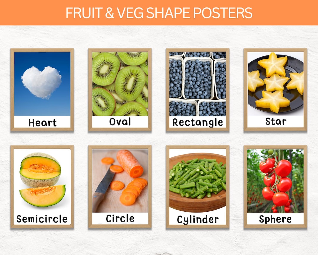 Fruit and Vegetable Shape Posters | Montessori Shape Cards | KS1 ...